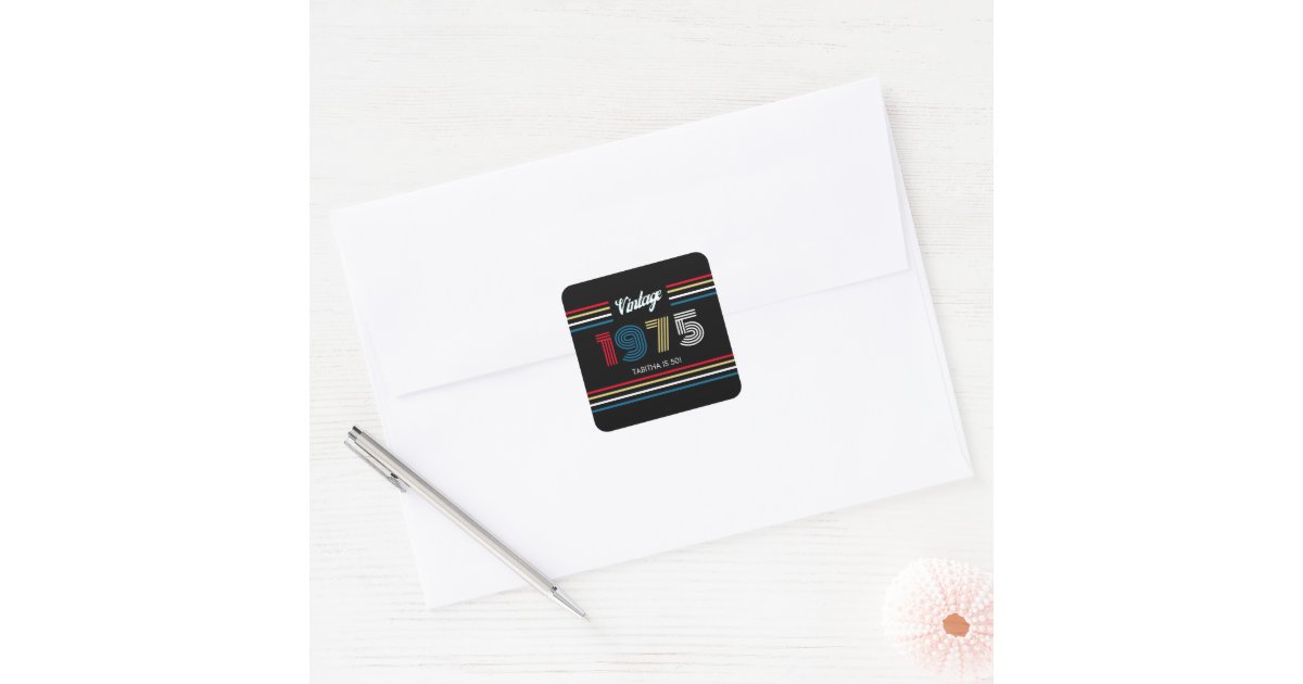 Vintage Retro Stripe 1975 Primary Colors Square Sticker | Zazzle