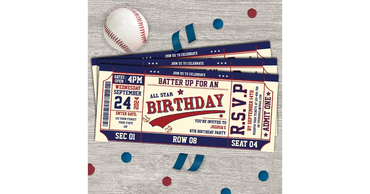 Vintage Retro Style Baseball Ticket Birthday Party Invitation | Zazzle