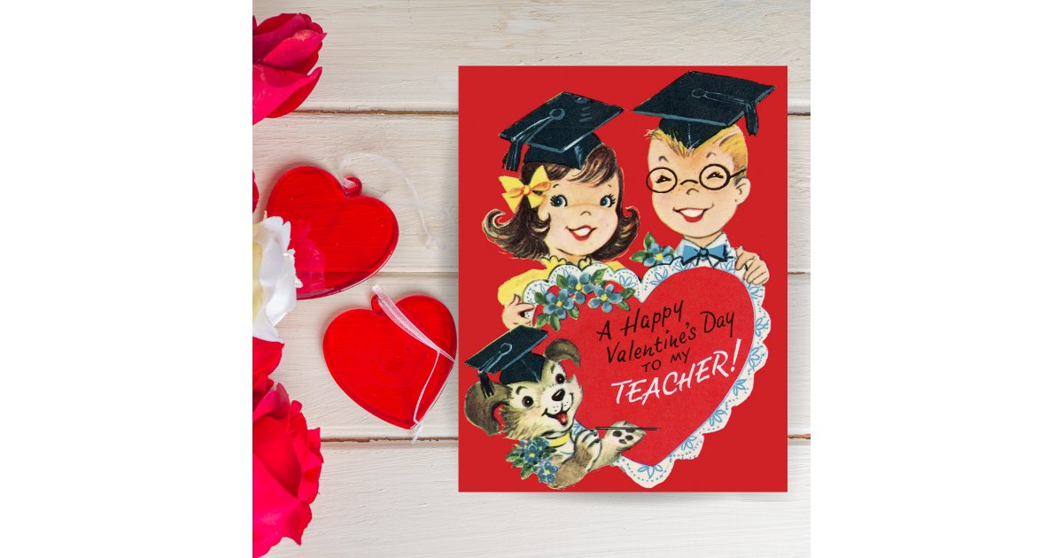 Vintage Retro Teacher Custom Valentine's Day Holiday Card | Zazzle