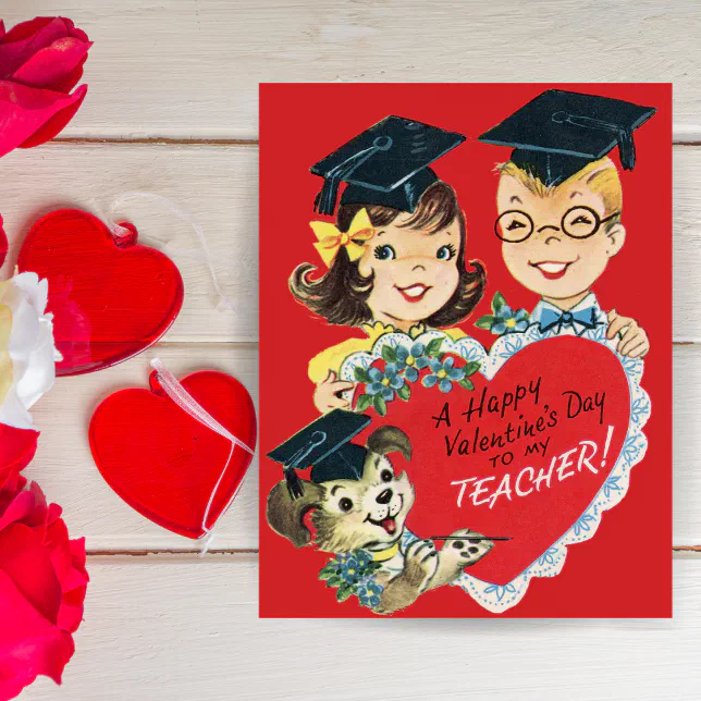 Vintage Retro Teacher Custom Valentine's Day Holiday Card | Zazzle