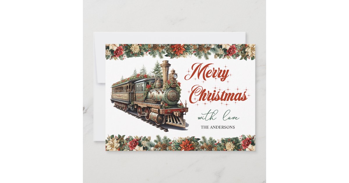 Vintage retro traditional classic Christmas train Holiday Card | Zazzle