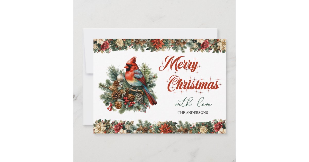 Vintage retro traditional classic red cardinal holiday card | Zazzle