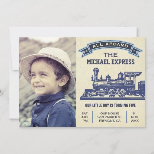 Vintage Retro Train Kids Birthday Party Invitation | Zazzle