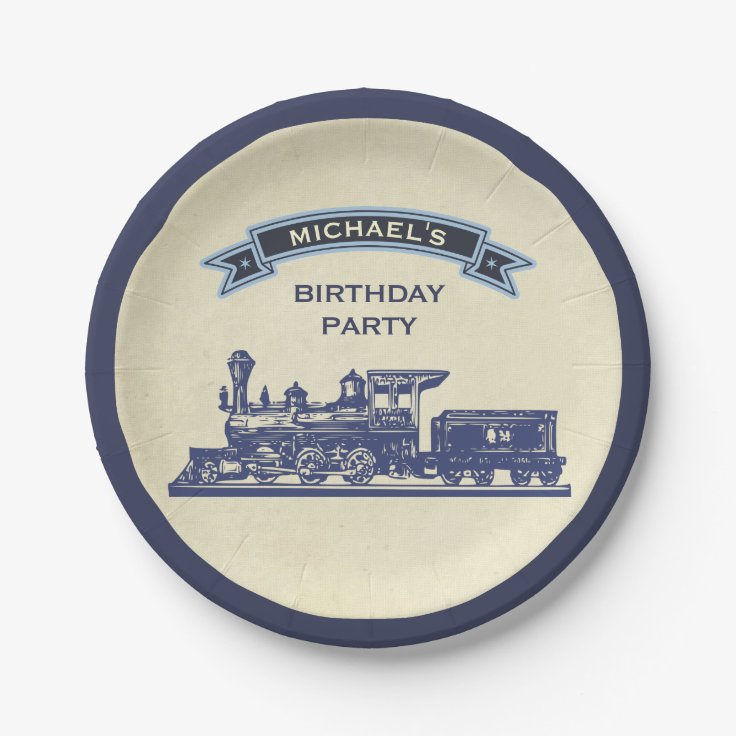 Vintage Retro Train Kids Birthday Party Paper Plates | Zazzle