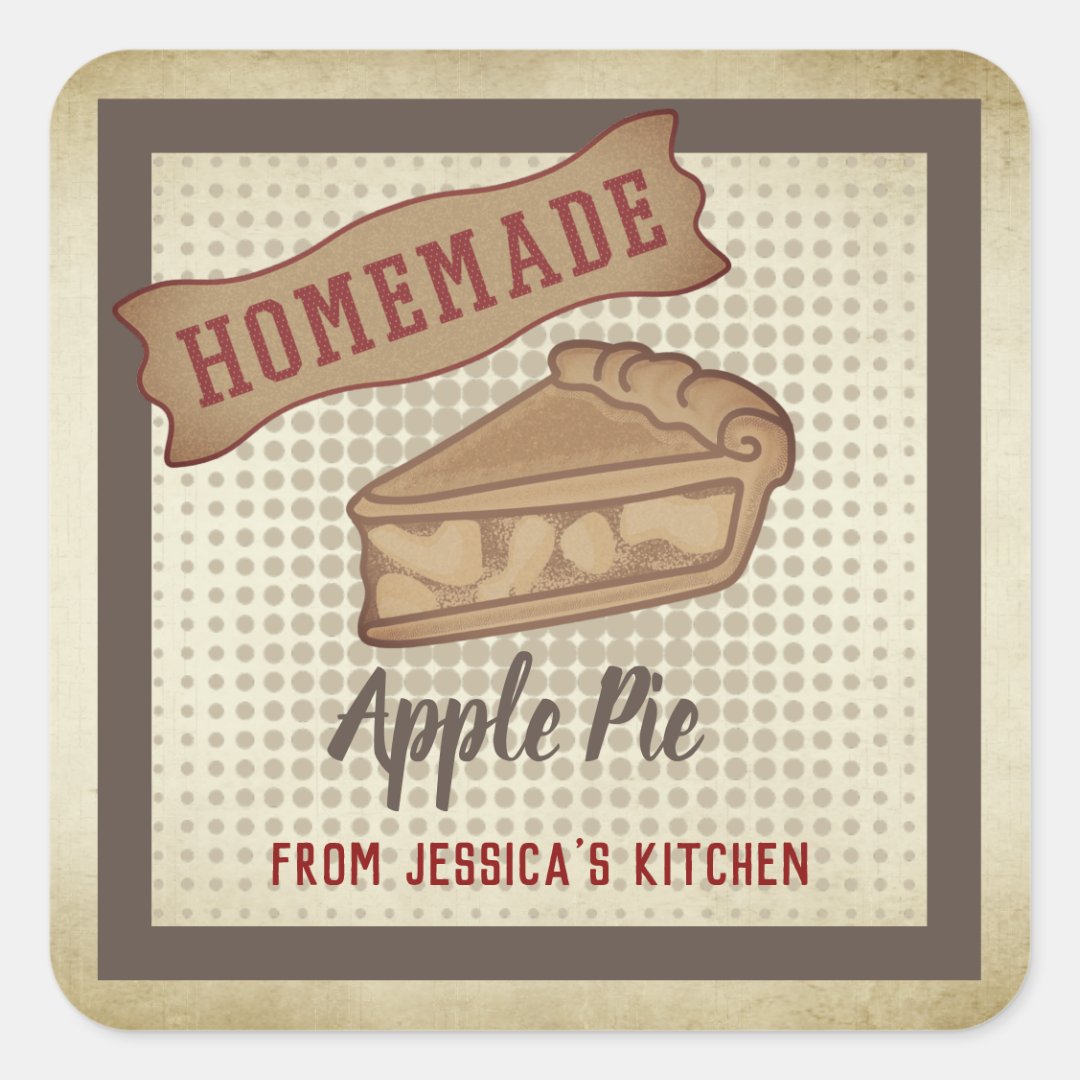 Vintage retro typography homemade apple pie square sticker | Zazzle