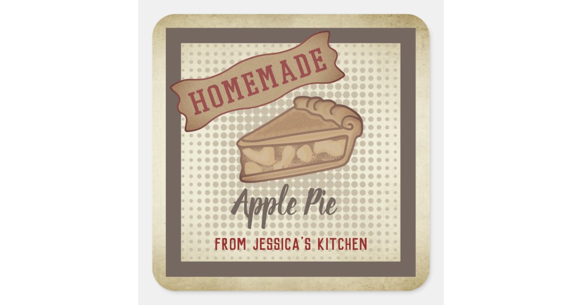 Vintage retro typography homemade apple pie square sticker | Zazzle