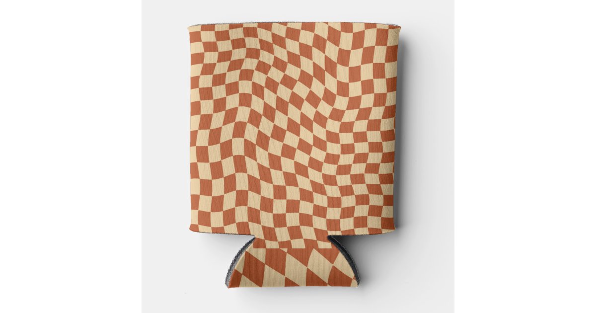 Vintage Retro Wavy Checkerboard Pattern Can Cooler | Zazzle