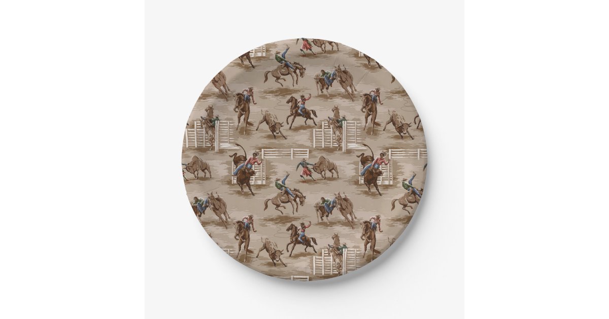 Vintage Retro Western Rodeo Cowboy Paper Plates | Zazzle