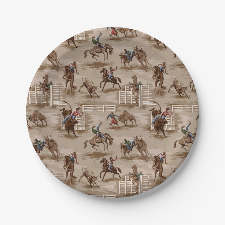 Vintage Retro Western Rodeo Cowboy Paper Plates | Zazzle