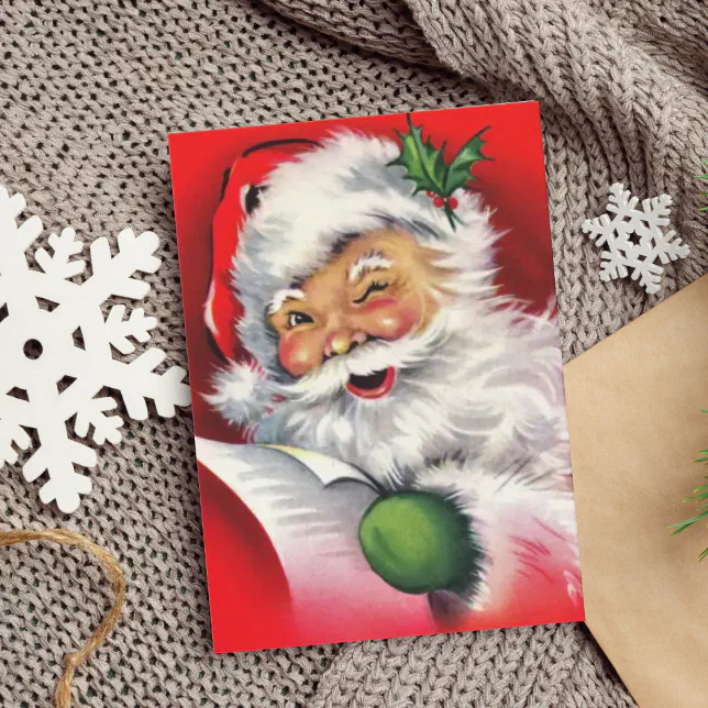 Vintage Retro Winking Santa Claus Card | Zazzle