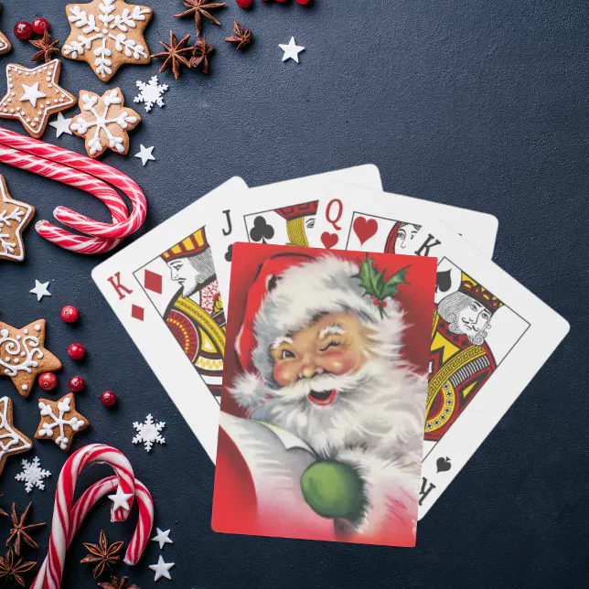 Vintage Retro Winking Santa Claus Christmas Poker Cards | Zazzle
