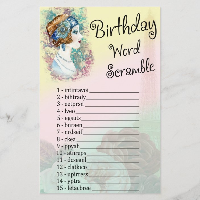 Vintage Retro Woman Birthday Word Scramble Game | Zazzle.com