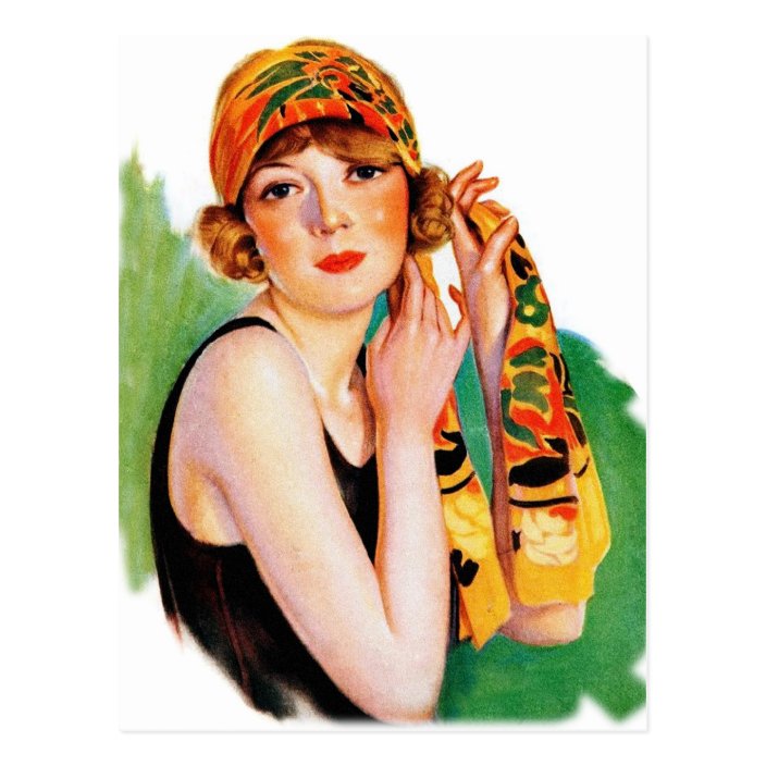 Vintage Retro Women 20s Deco Flapper Girl Pin Up Postcard | Zazzle.com