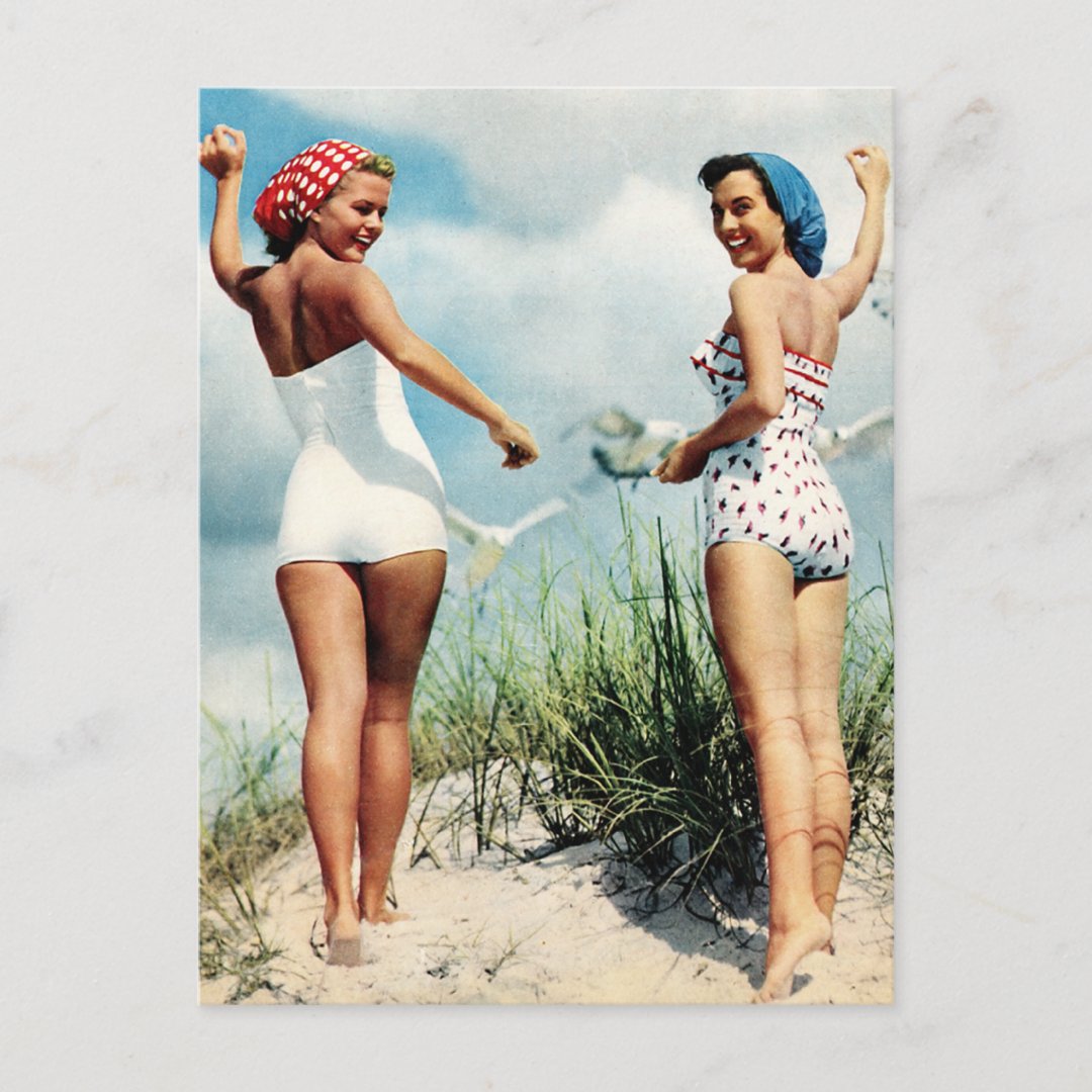Vintage Retro Women 60s Surfing Beach Girls Postcard Zazzle