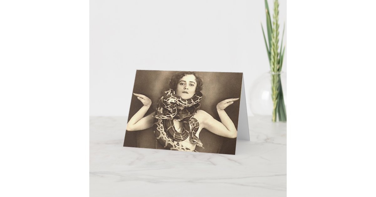 Vintage Retro Women Sideshow Snake Charmer Card | Zazzle