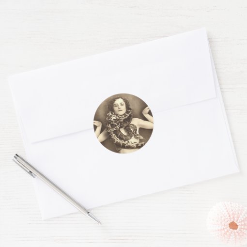 Vintage Retro Women Sideshow Snake Charmer Classic Round Sticker | Zazzle
