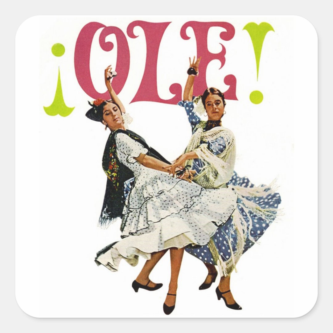 Vintage Retro Women Spainish Flamenco Dancers Ole! Square Sticker | Zazzle