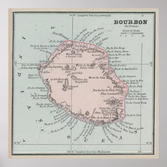 Vintage Reunion Island Map (1901) Poster | Zazzle