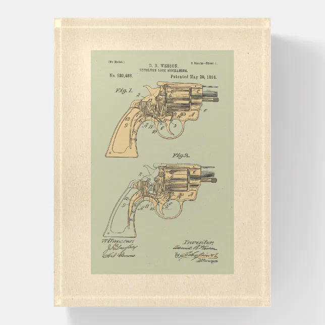 Vintage Revolver Patent Illustration Paperweight | Zazzle