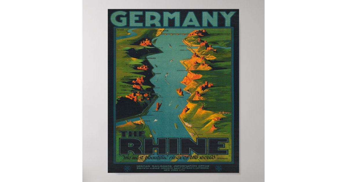 Vintage Rhine River Travel Poster | Zazzle