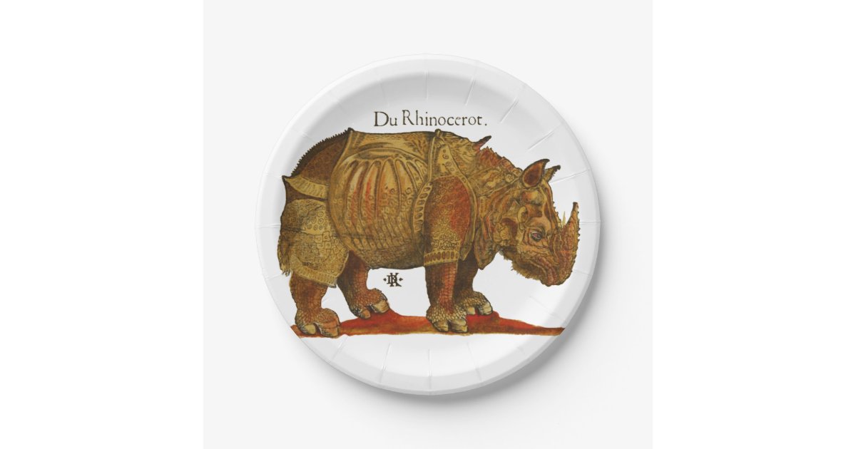 Vintage Rhino Durer's Rhinoceros Antique Paper Plates | Zazzle