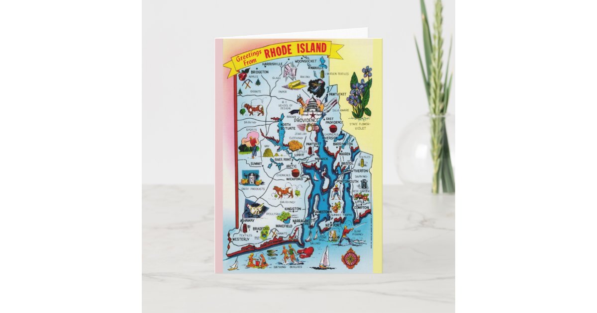 Vintage Rhode Island Map Card | Zazzle