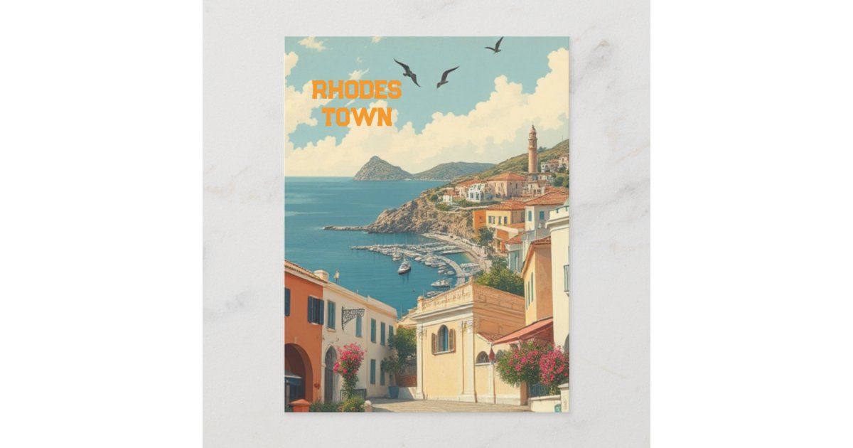 Vintage Rhodes Town Greece Travel Art Vintage Postcard | Zazzle