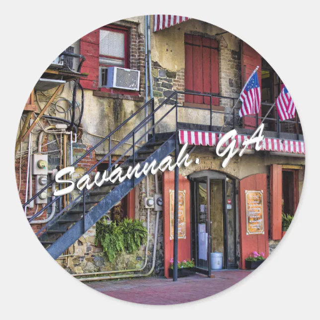 Vintage River Street Savannah Georgia Travel Photo Classic Round ...