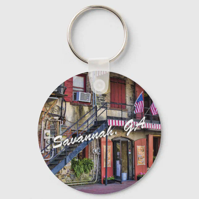 Vintage River Street Savannah Georgia Travel Photo Keychain | Zazzle