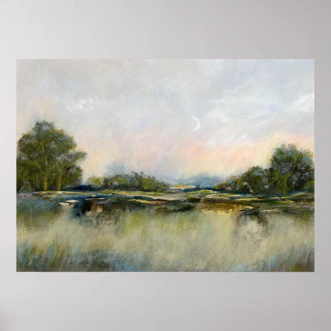 Vintage River View Landscape Impressionist Art Poster | Zazzle