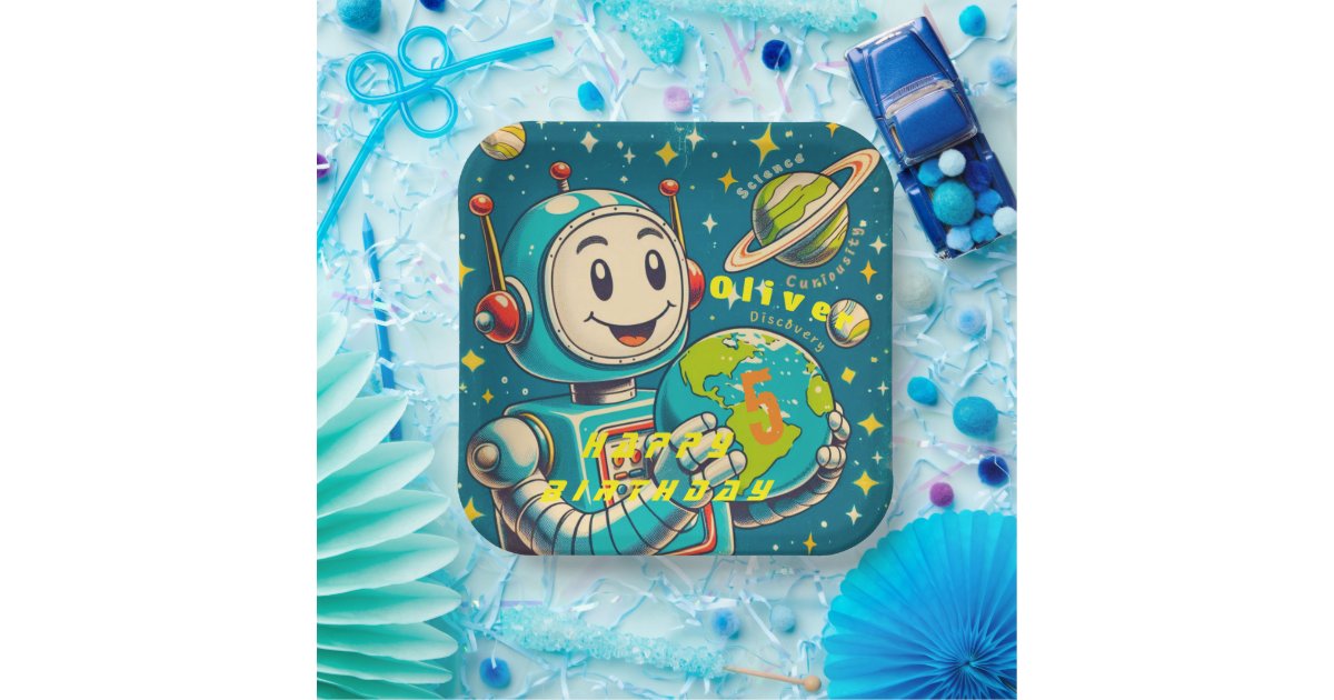 Vintage Robot in Space Science Curiosity Discovery Paper Plates | Zazzle