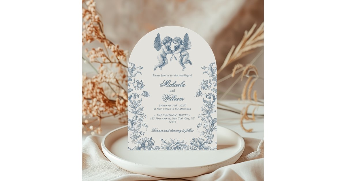 Vintage Rococo Cherubs & Flowers Blue Wedding Invitation | Zazzle