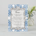 Vintage Rococo Floral Blue White Dinner Menu Foil Invitation | Zazzle