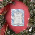 Vintage Rococo Floral Blue White Dinner Menu Foil Invitation | Zazzle