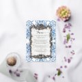 Vintage Rococo Floral Blue White Dinner Menu Foil Invitation | Zazzle