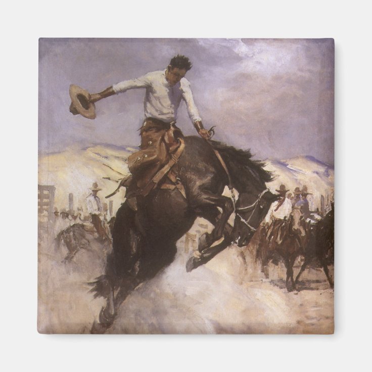 Vintage Rodeo Cowboy, Breezy Riding by WHD Koerner Magnet | Zazzle