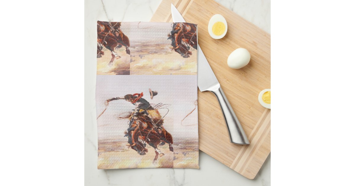 Vintage Rodeo Cowboy Bronc Rider Kitchen Towel | Zazzle