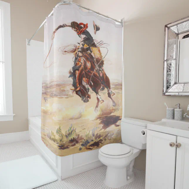 Vintage Rodeo Cowboy Bronc Rider Shower Curtain | Zazzle