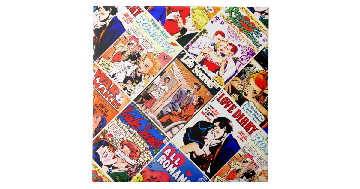 Vintage Romance Comic Book Cover Collage Ceramic Tile | Zazzle