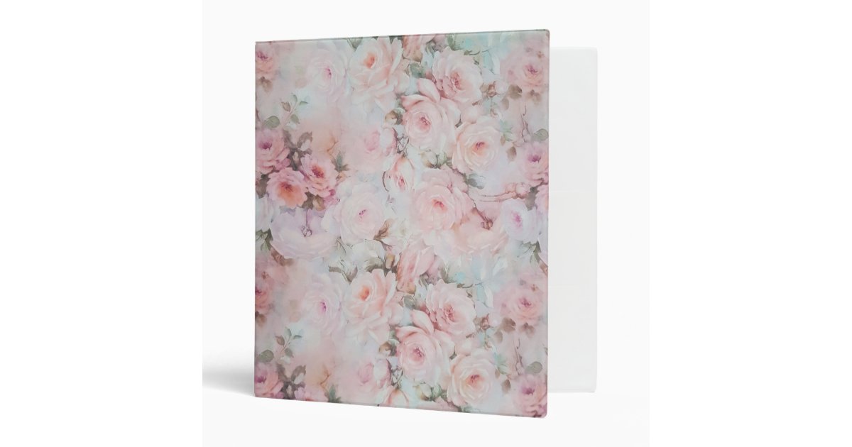 Vintage romantic blush pink teal elegant roses 3 ring binder | Zazzle
