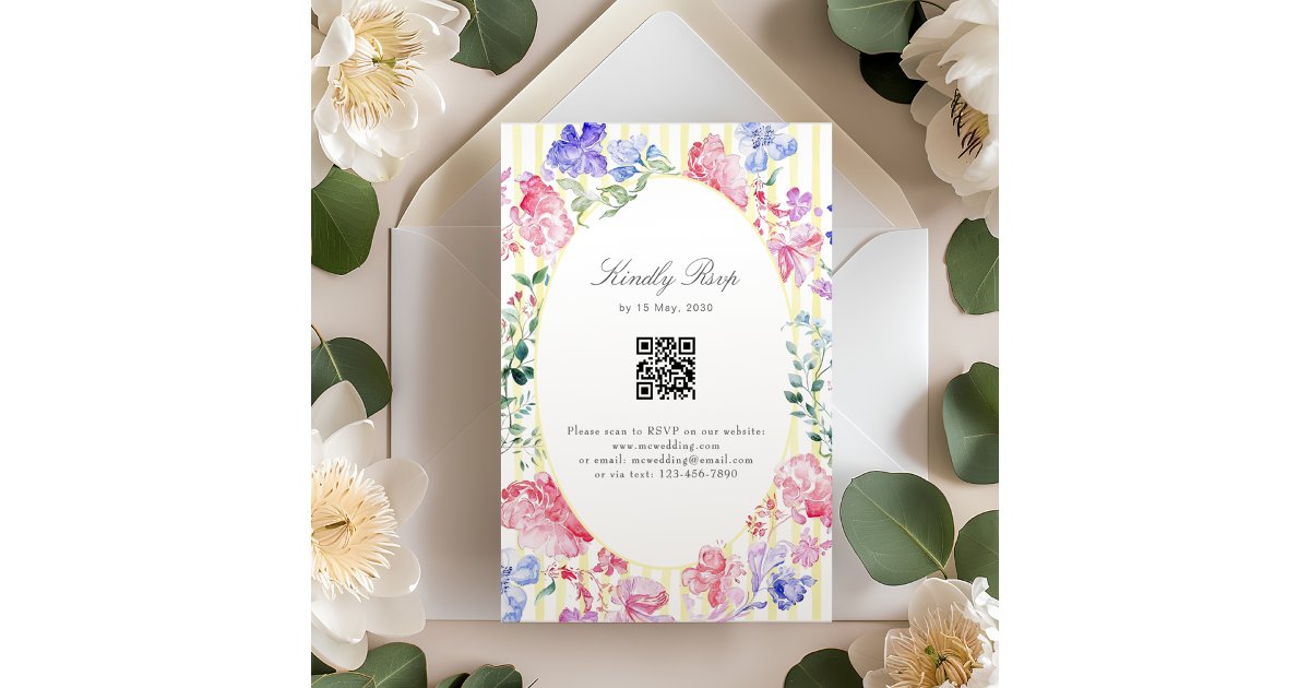 Vintage Romantic Floral Regency Wedding QR Code RSVP Card | Zazzle