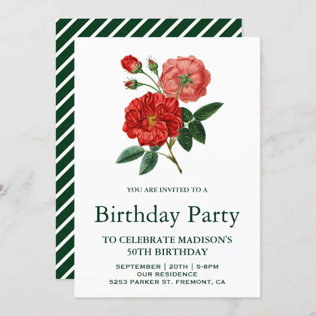 Vintage Romantic Red Roses Birthday Party Invitation | Zazzle