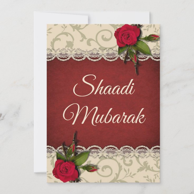 Vintage Romantic Red Roses Shaadi Mubarak Card | Zazzle