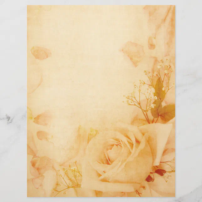 Vintage Romantic Rose Parchment Letterhead | Zazzle