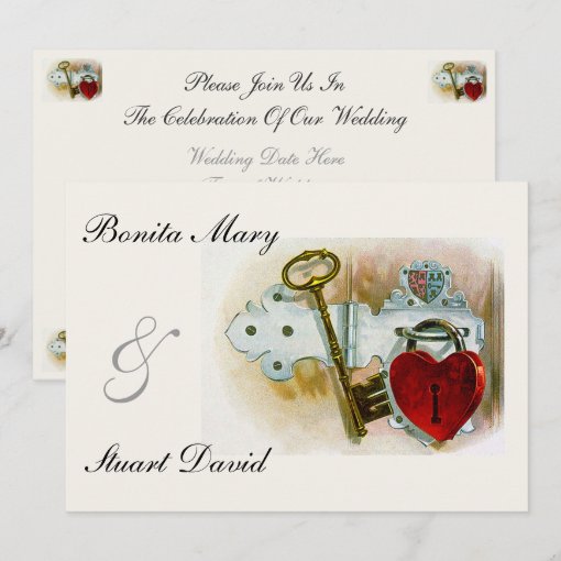 Vintage Romantic Wedding Heart Lock and Key Invitation | Zazzle