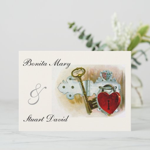 Vintage Romantic Wedding Heart Lock and Key Invitation | Zazzle