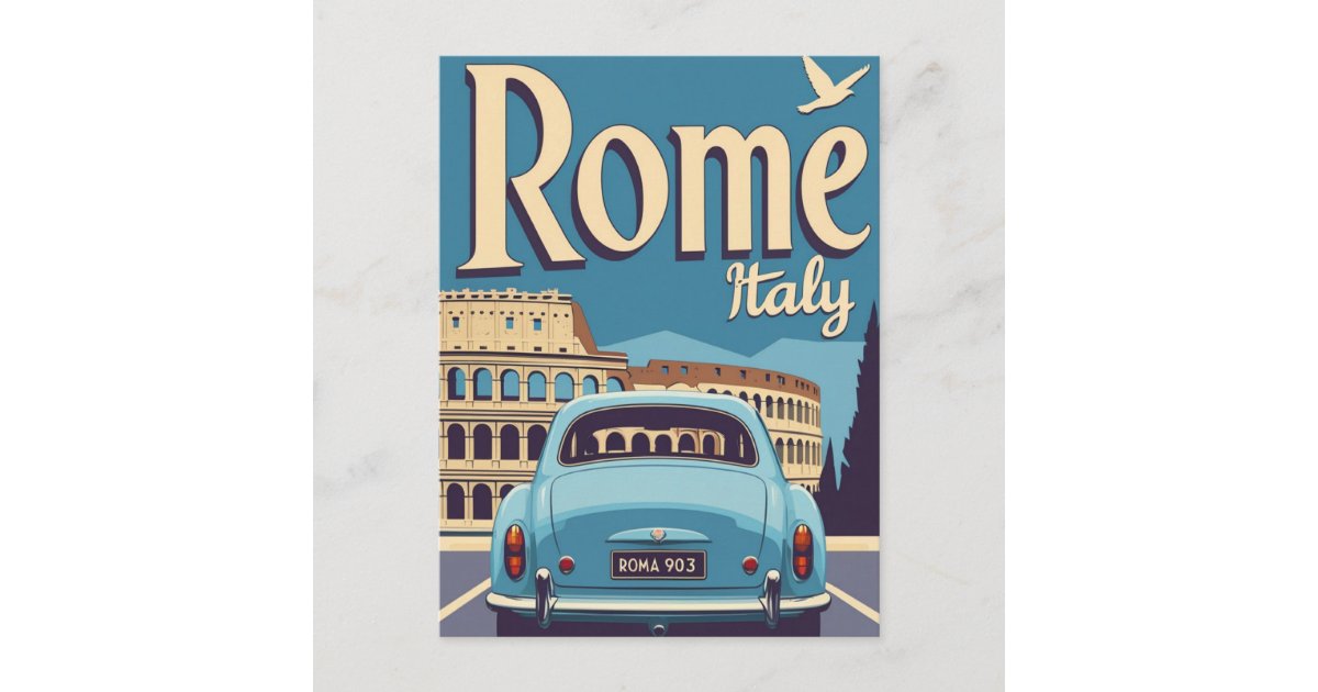 Vintage Rome Italy Travel Poster Colosseum Postcard | Zazzle
