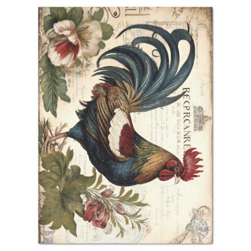 Vintage Rooster Decoupage Tissue Paper | Zazzle