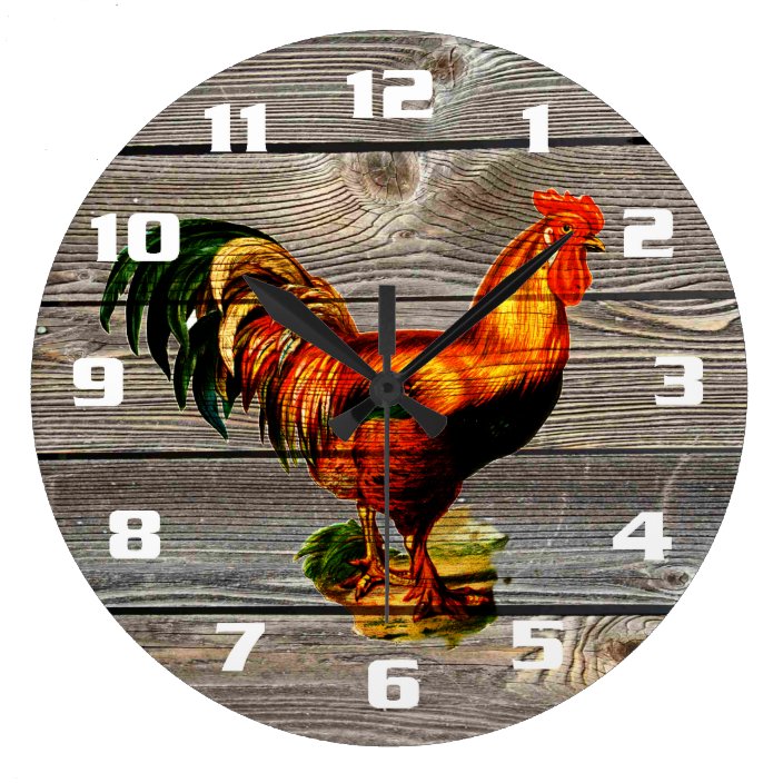 Vintage Rooster Kitchen Large Clock | Zazzle.com