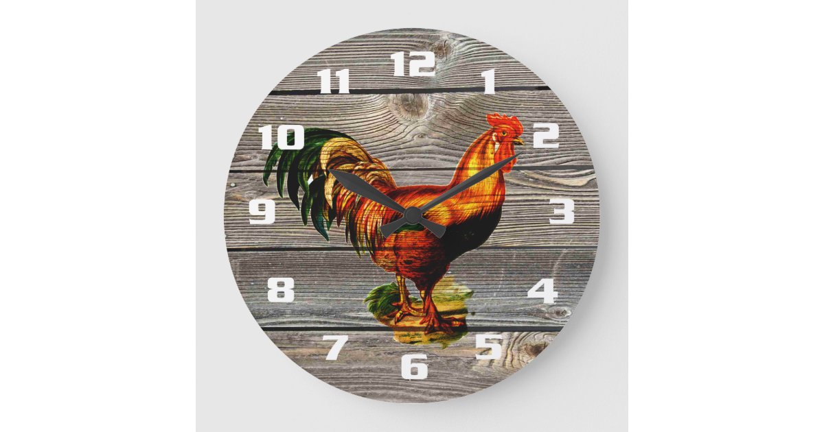 Vintage Rooster Kitchen Large Clock | Zazzle